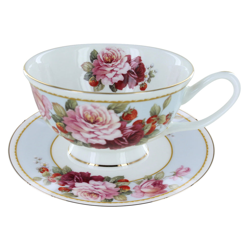 Peony and Strawberry Blue Bone China Tea Set – English Tea Store